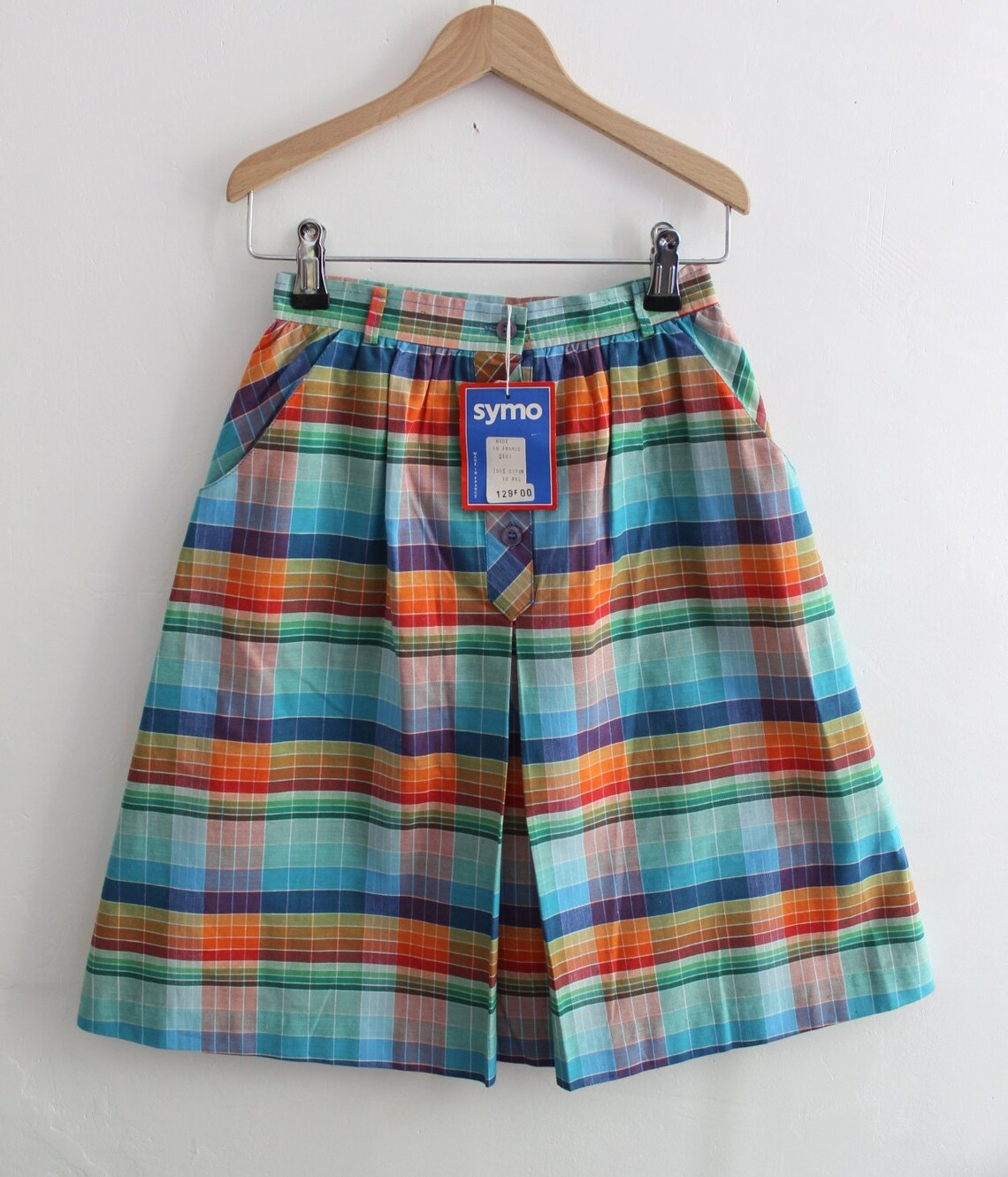 Vintage 1970s Multicolor Checkered Cotton Skirt - French New Old Stock ...