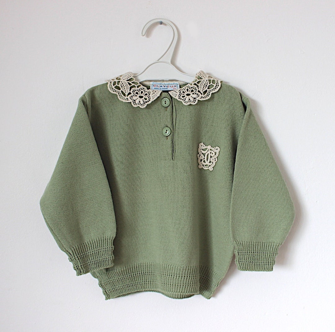 Vintage 1980's Moss Green Sweater With Lace Details - Etsy