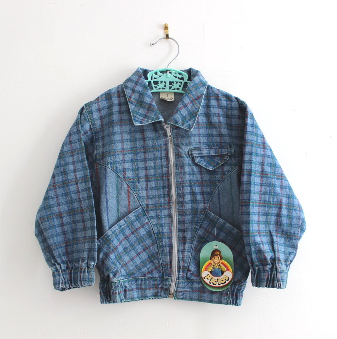 Vintage 80's Checkered Denim Jacket - Spanish New Old Stock - Size 3 ...