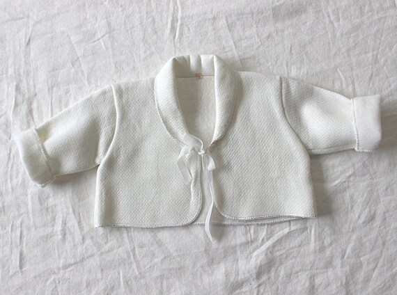 French vintage 1950/60 white Rhovyl baby cardigan - N… - Gem