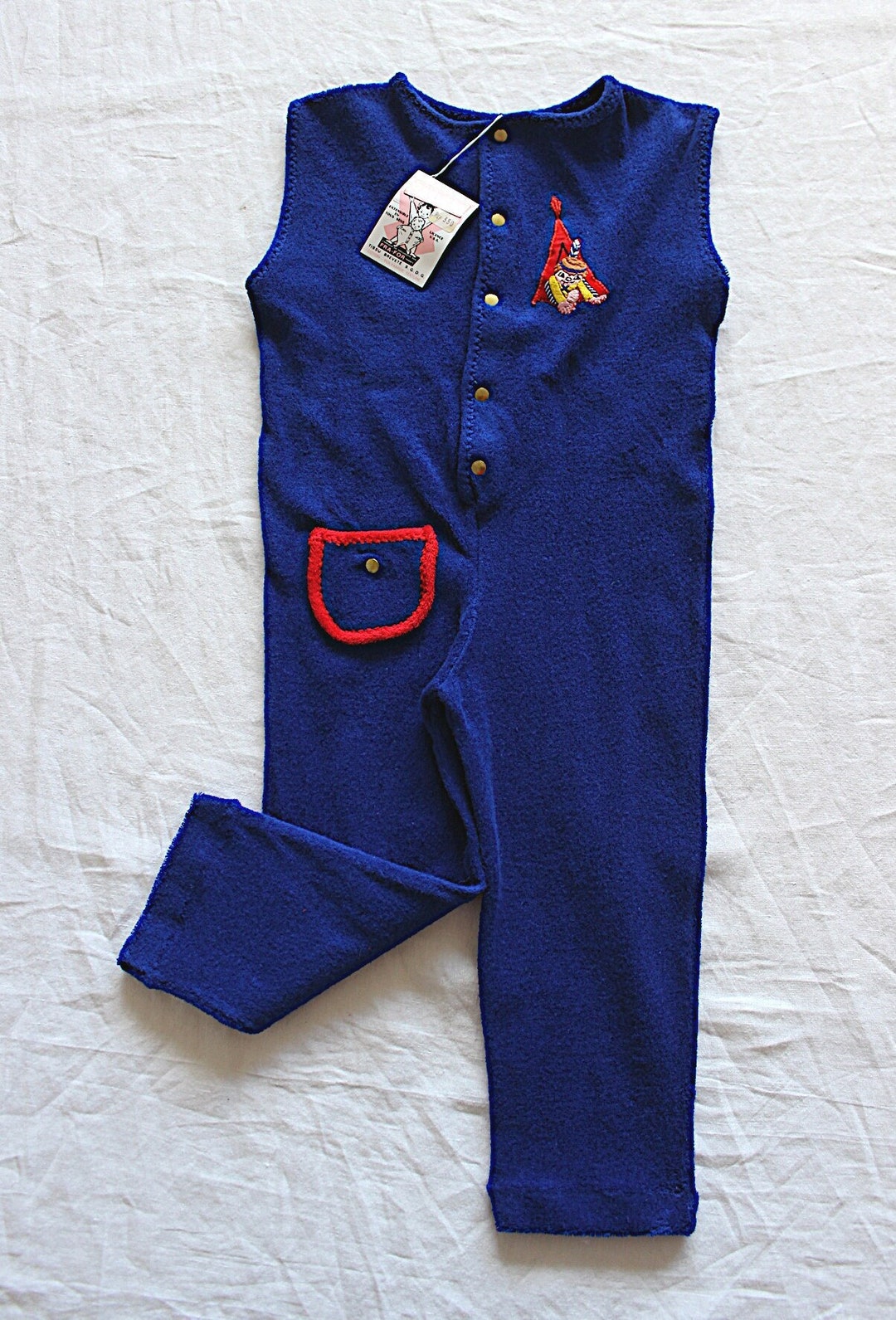 Vintage 1960's Babygro Terrycloth Dungarees With Embroidery - French ...