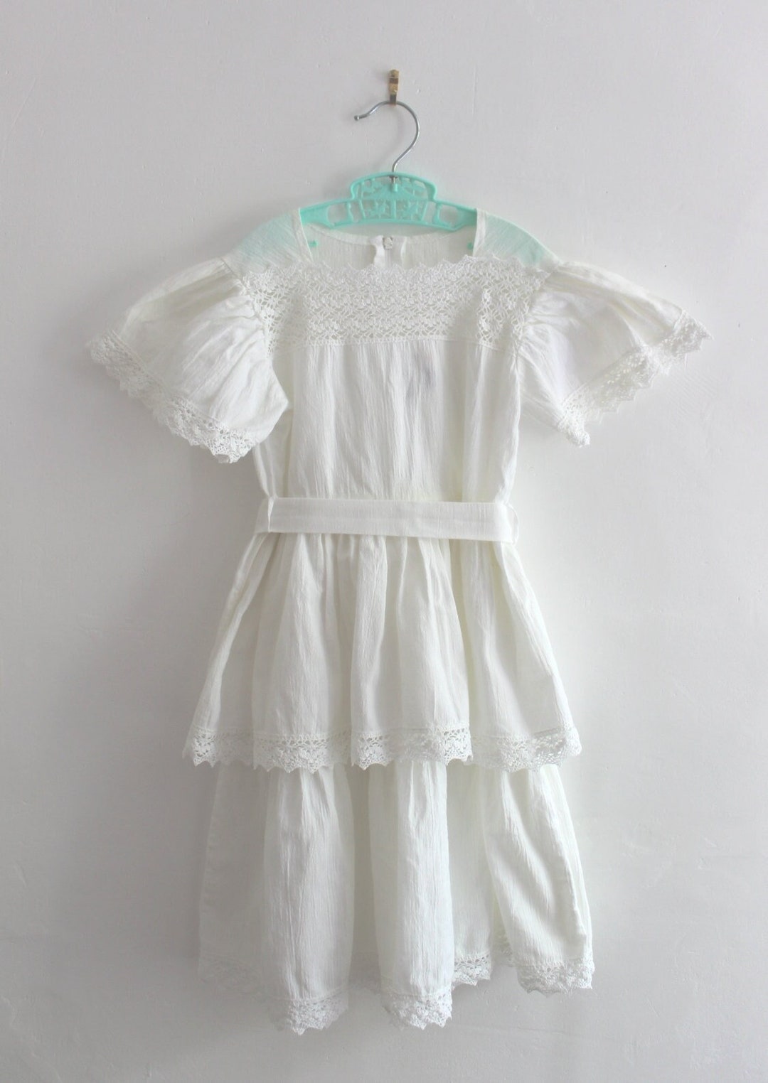 Vintage 1970's White Cotton Crepon Laced Dress - French New Old Stock ...