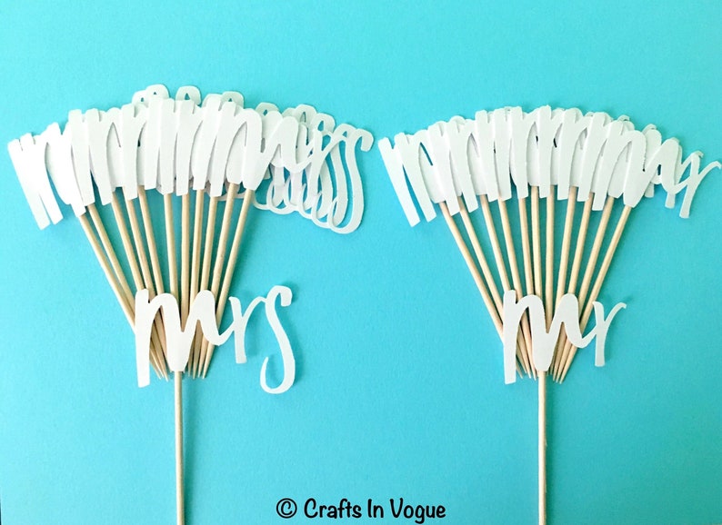 24 Mr and Mrs Cupcake Toppers, Bridal Shower, Bachelors Party, Engagement Party, Wedding Shower ...