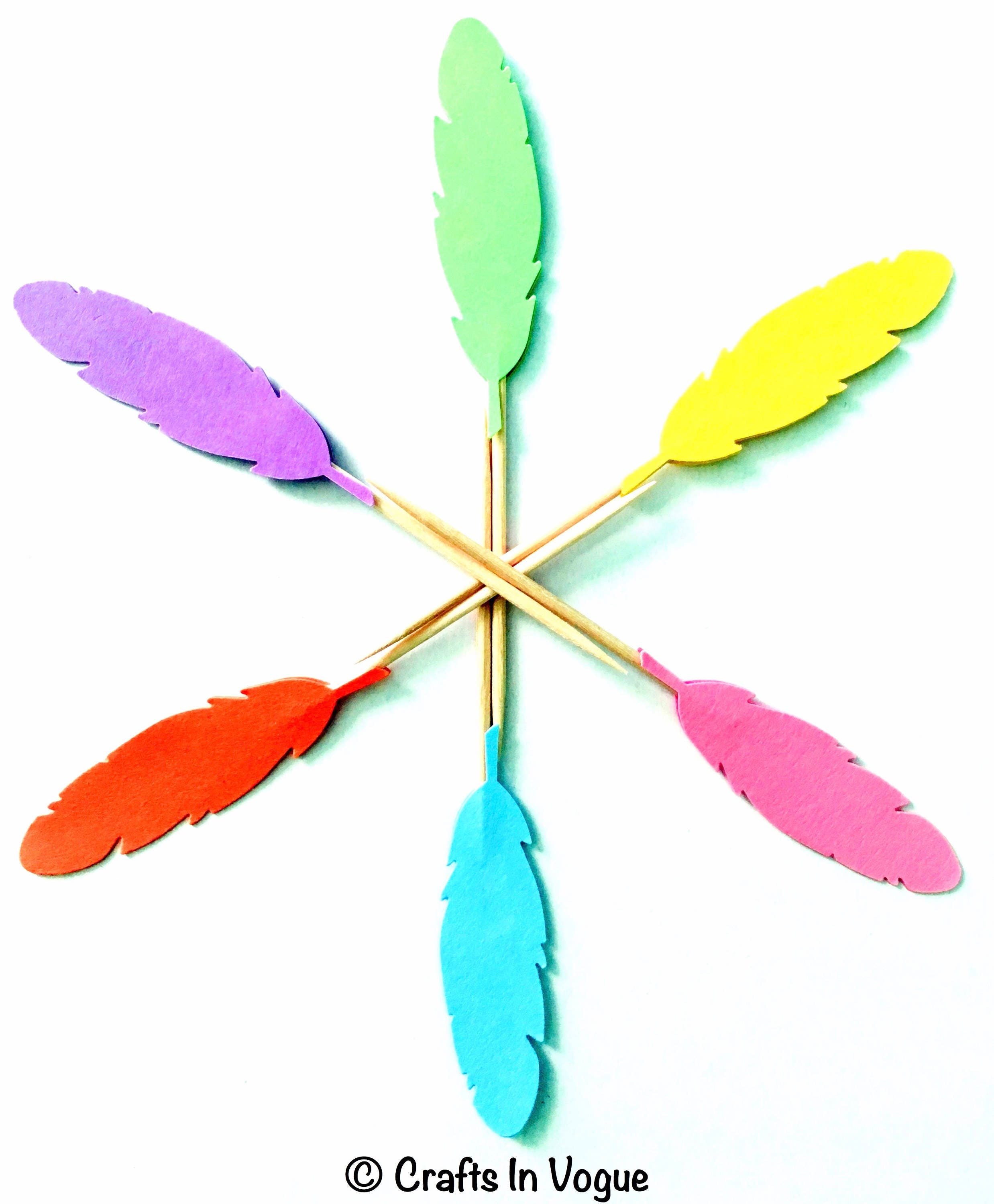 24 Feather Cupcake Toppers: Boho Party, Appetizer, Food Picks, Fruit ...