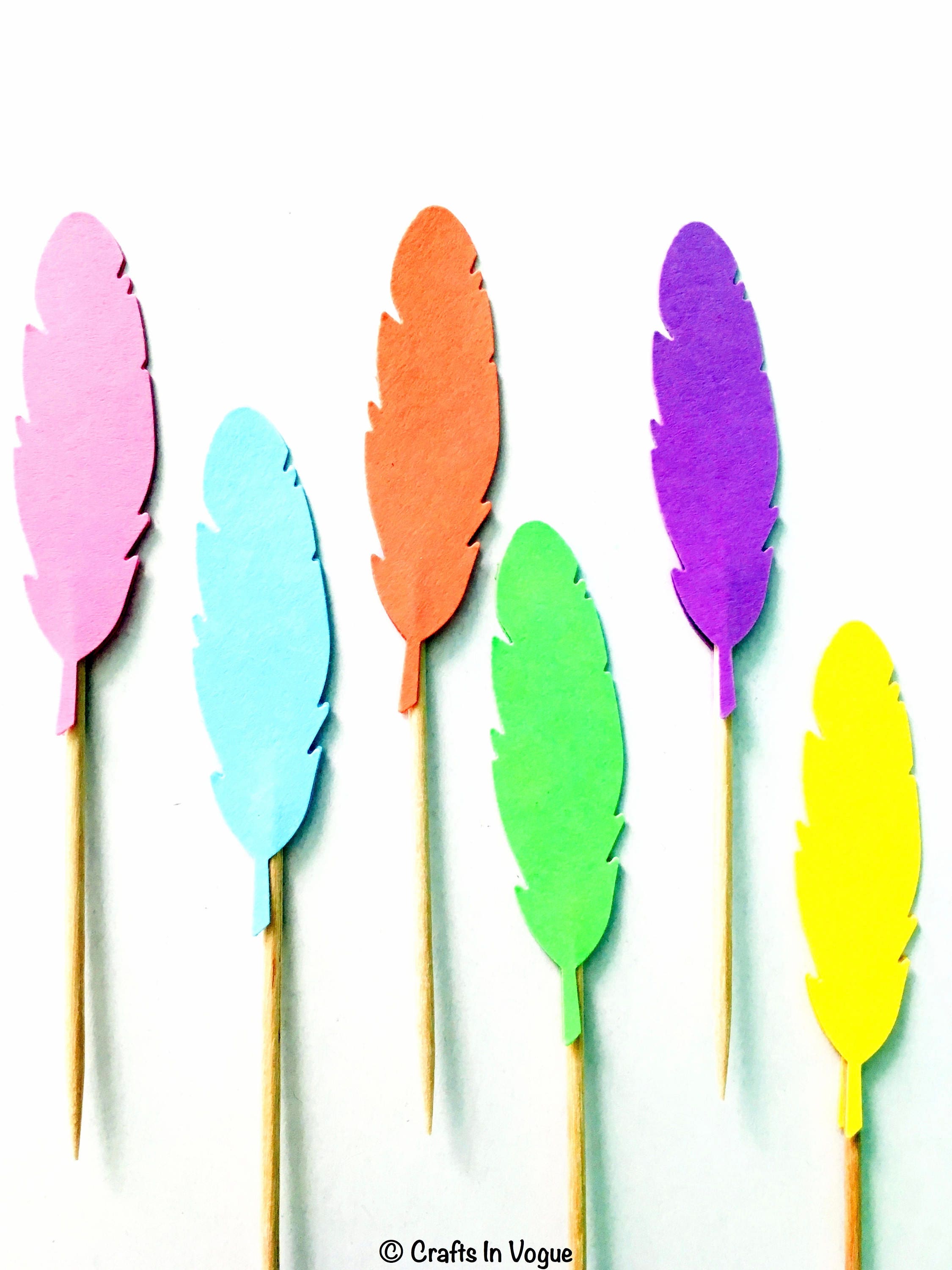 24 Feather Cupcake Toppers: Boho Party, Appetizer, Food Picks, Fruit ...