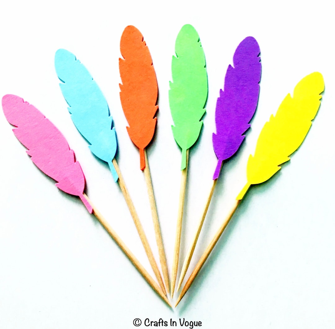 24 Feather Cupcake Toppers: Boho Party, Appetizer, Food Picks, Fruit ...