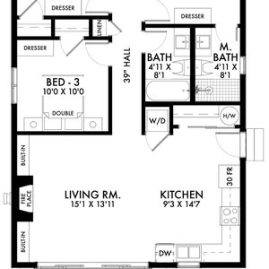 967 SF ( 90m2 ) 3 Bedroom 2 Bath Small House Plan - Pdfs & CAD Files - Etsy