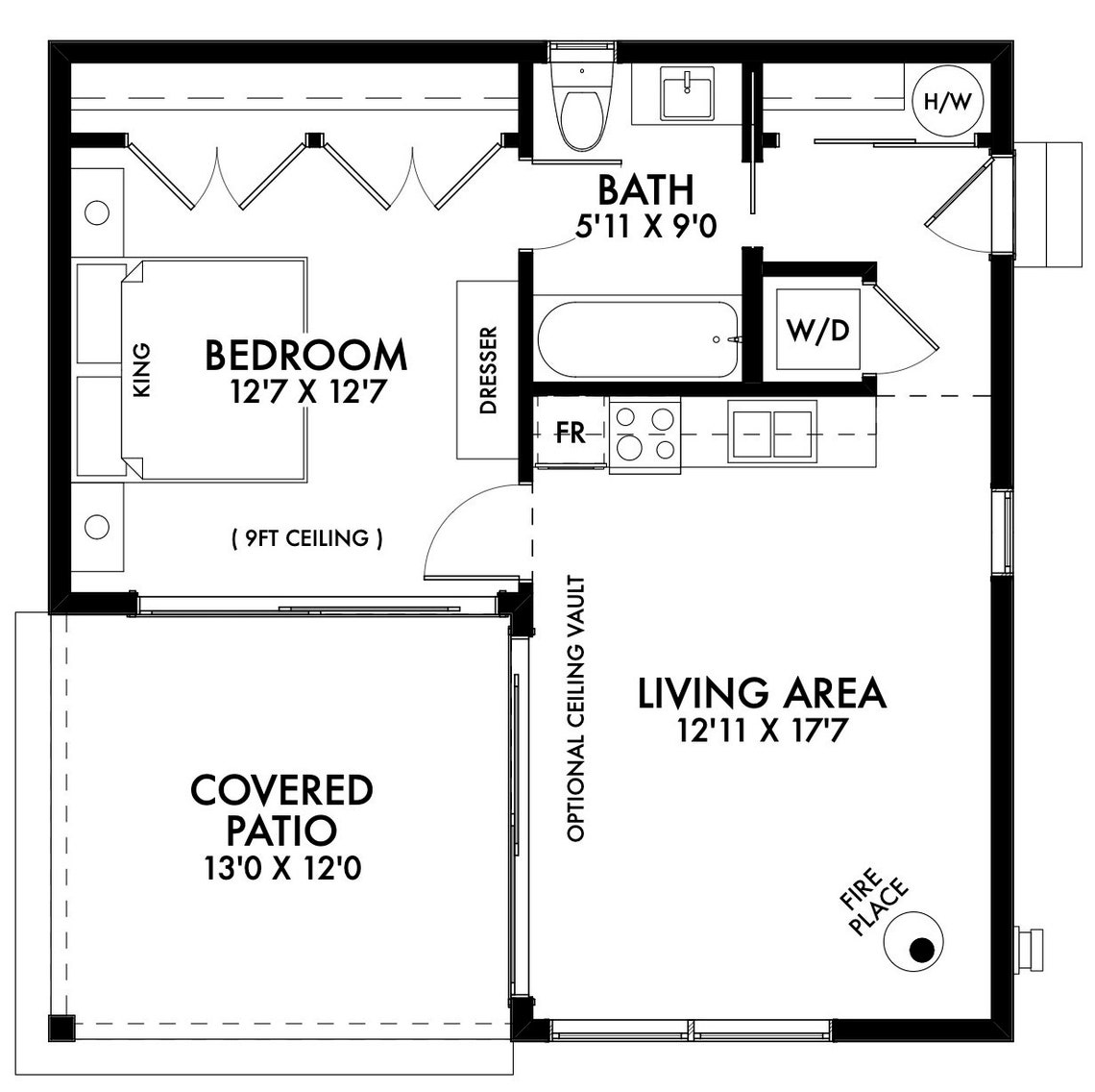 600 SF 1 Bedroom 1 Bath Milk Carton House Plan PDFs & CAD | Etsy