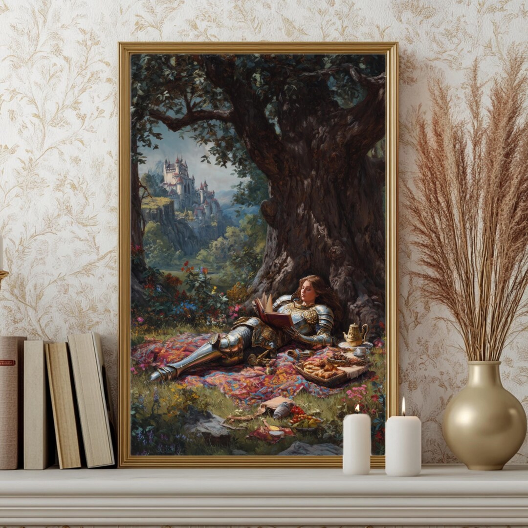 Lady Knight Reading Art Print | Castlecore Fantasy (digital Download ...