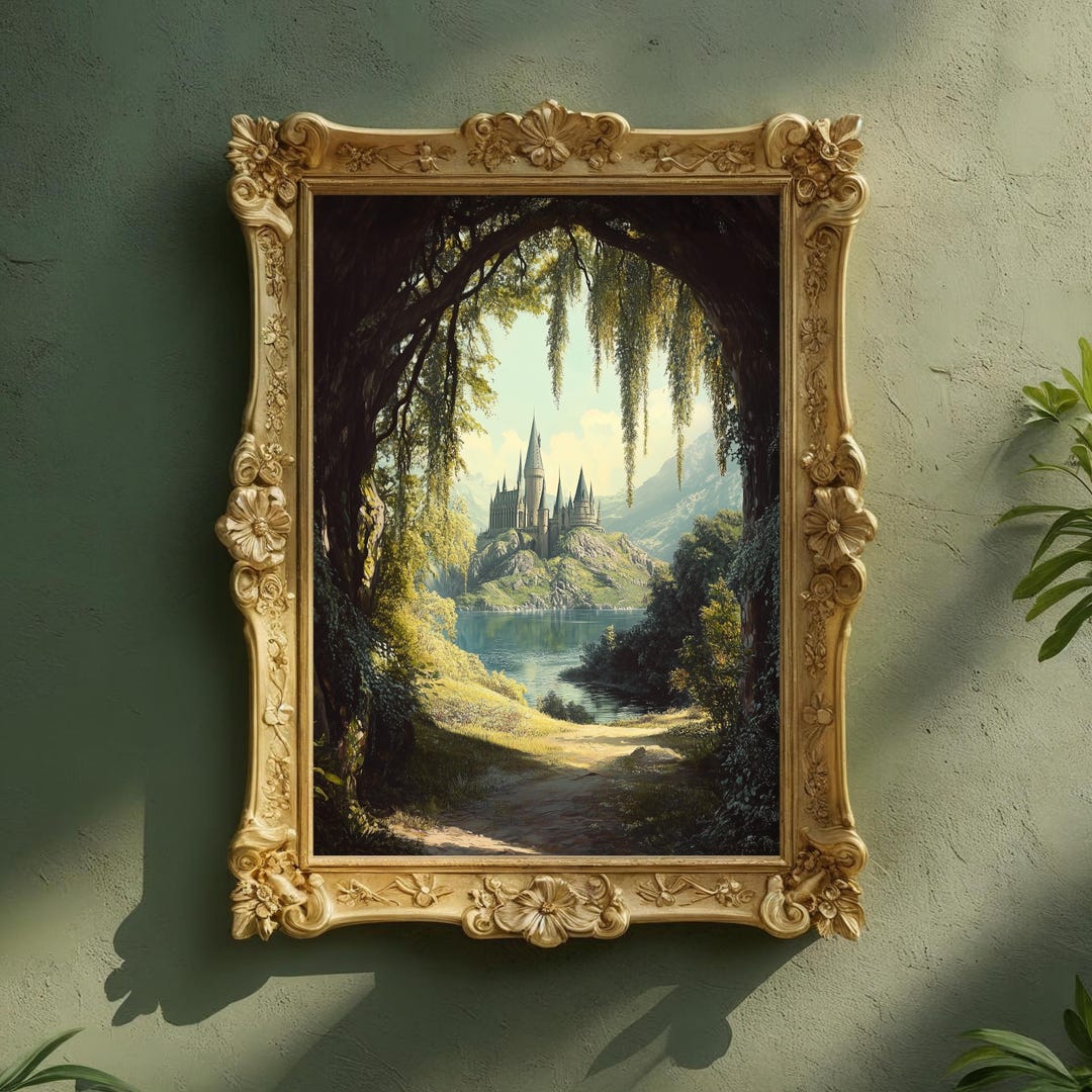 Willow Tree Fantasy Castle Art Print | Sage Green Wall Art | Whimsigoth ...