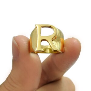 Initial Gold Ring, Gold Letter Ring, R Ring, Personalized Ring, Unisex ...