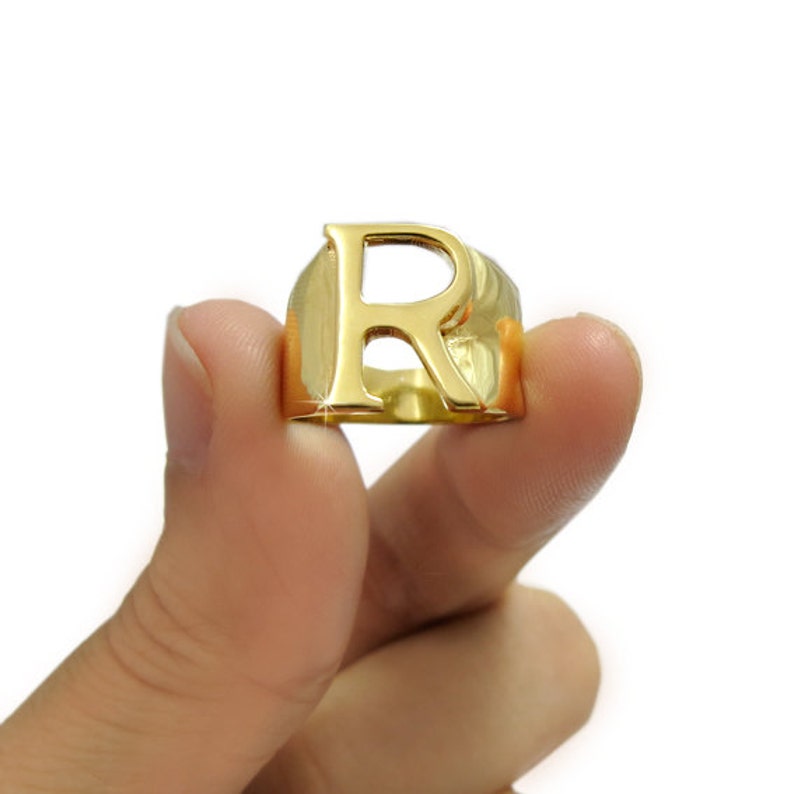 Initial Gold Ring Gold Letter Ring R Ring Personalized - Etsy
