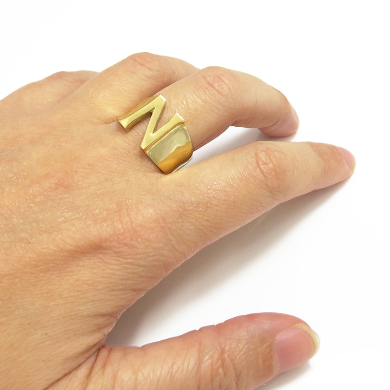 Gold Initial Ring Letter Ring Custom Initial Ring N Ring - Etsy