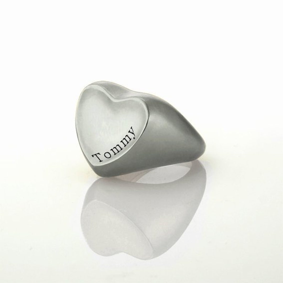 Silver Heart Ring, Personalized Heart Ring, Engraved Heart Ring, Heart ...