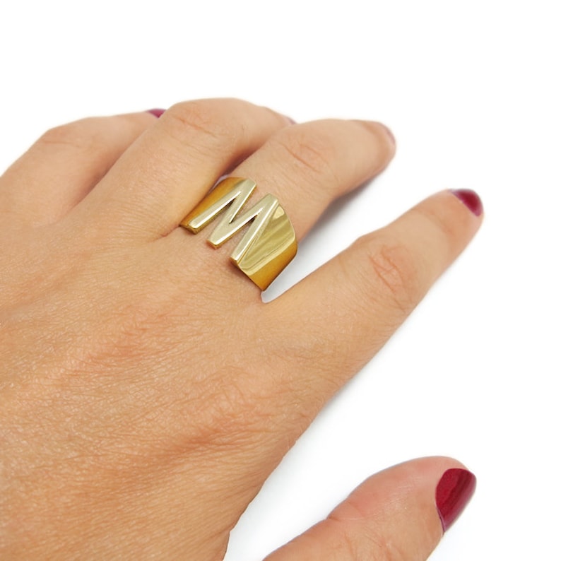 Personalized Gold Ring Gold Initial Ring Gold M Ring | Etsy