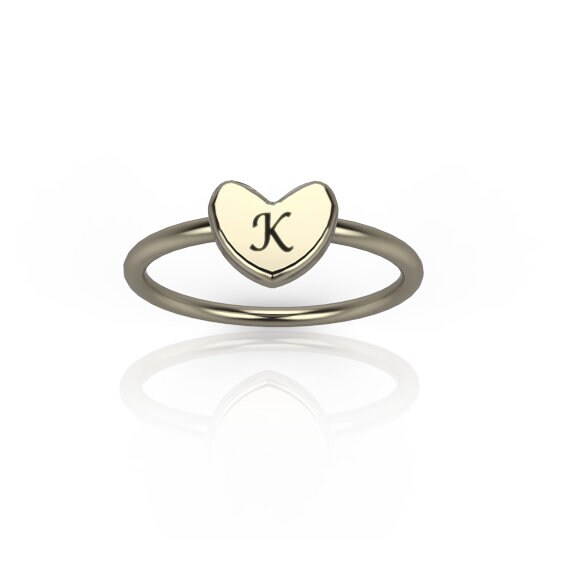Gold Heart Ring Monogram Ring Love Ring Letter Ring | Etsy