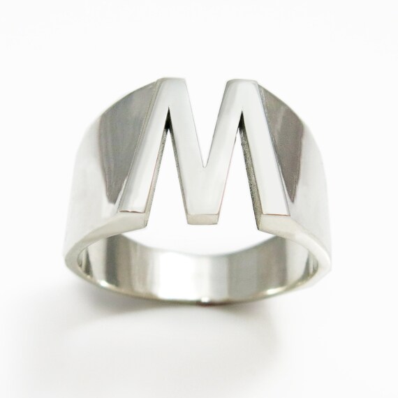 Gold Initial Ring Chunky Initial Ring Letter Ring Alphabet Ring Initial Jewelry Custom Initial Ring Signet Ring Men White Gold M Ring Etsy