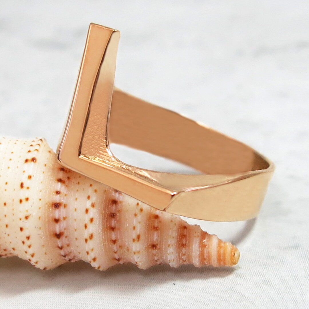 Rose Gold Initial Ring, Rose Gold Letter Ring, 14K Gold Initial Ring ...