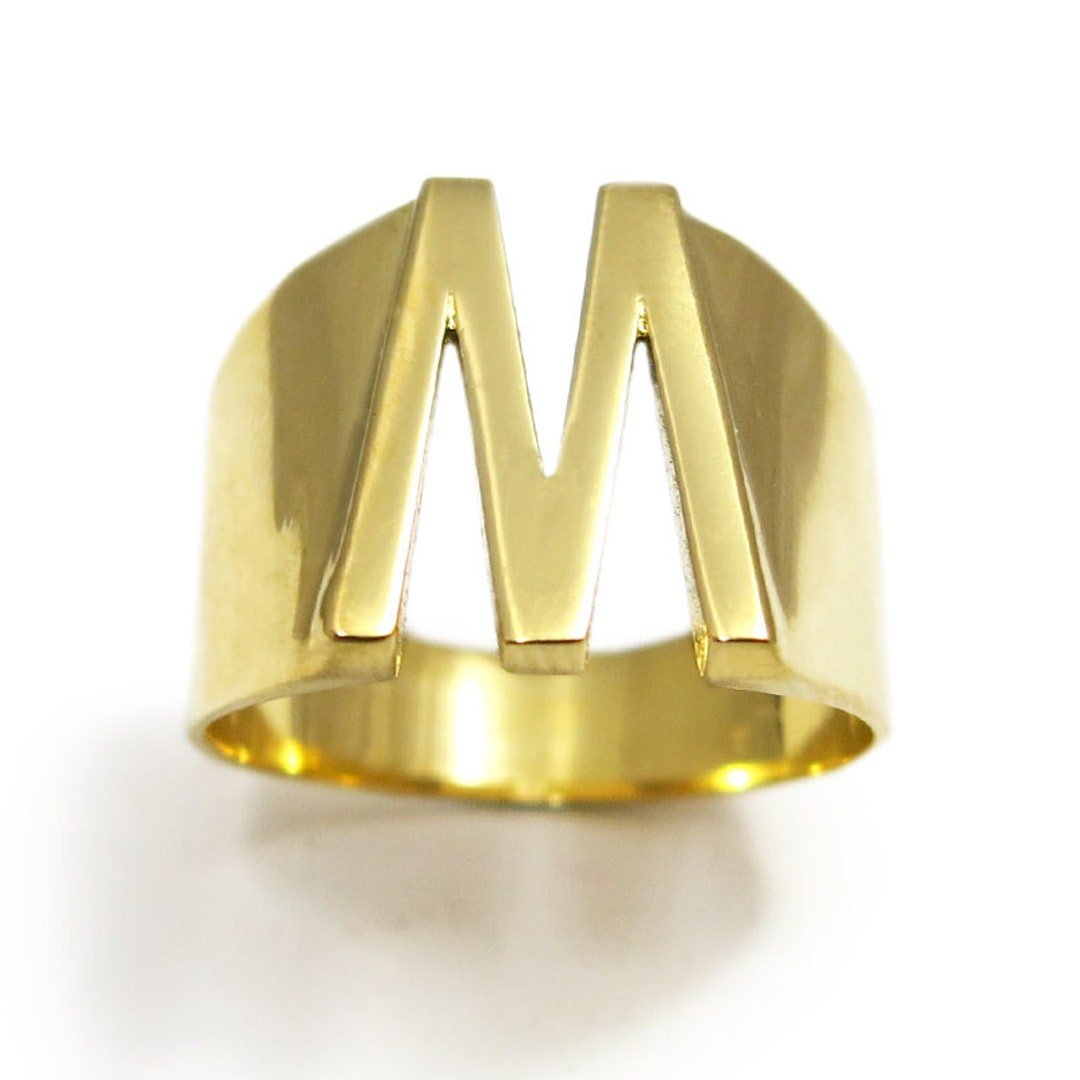 Personalized Gold Ring, Gold Initial Ring, Gold M Ring, Personalized ...