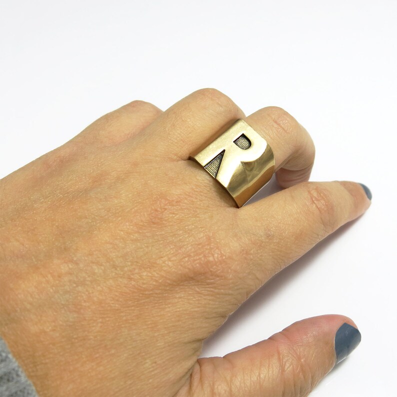 Initial Ring Letter Ring Chunky Initial Ring Letter R Ring - Etsy