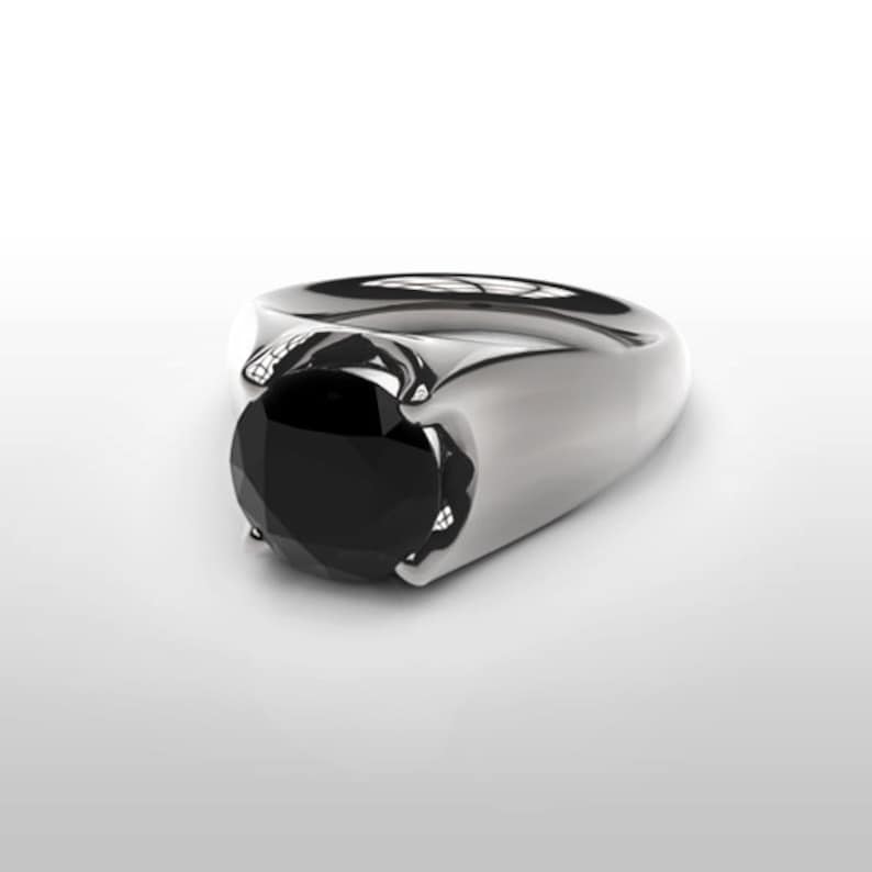 Black Solitaire Ring Black Silver Ring Personalized Silver - Etsy