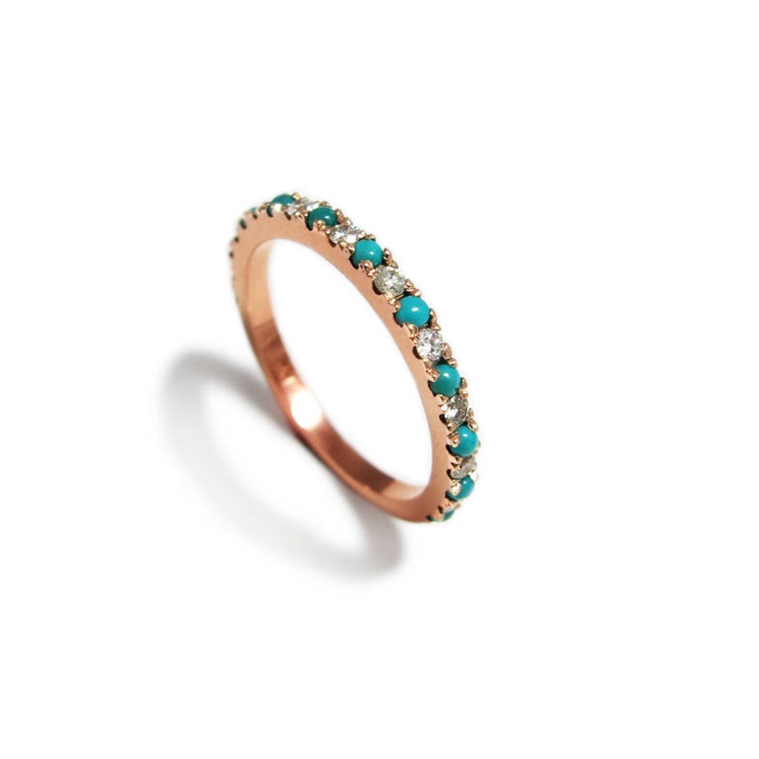 Turquoise Ring, Rose Gold Gemstone Ring, Anniversary Band, Turquoise ...