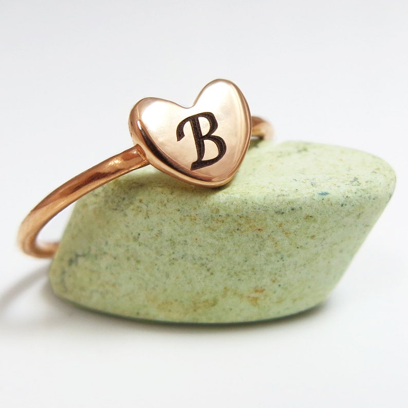 Dainty Initial Ring Rose Gold Heart Ring Personalized Heart | Etsy
