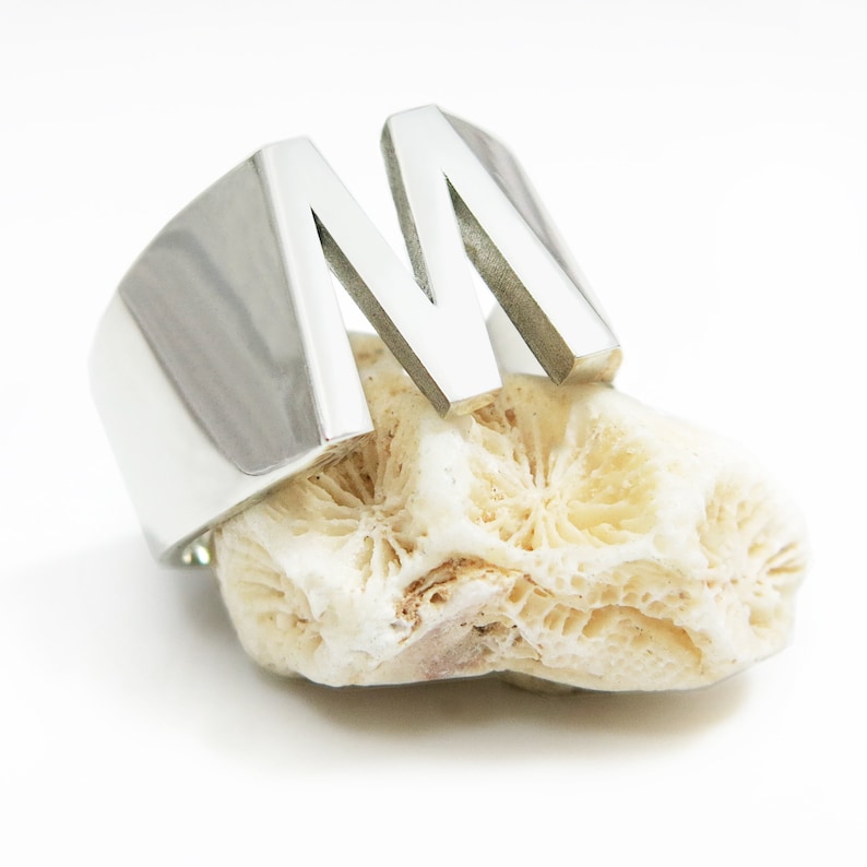 Initial Ring Silver Letter Ring Alphabet Ring Chunky - Etsy