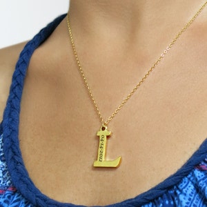 Gold Initial Necklace, Engraved Initial Necklace, Personalized Initial ...