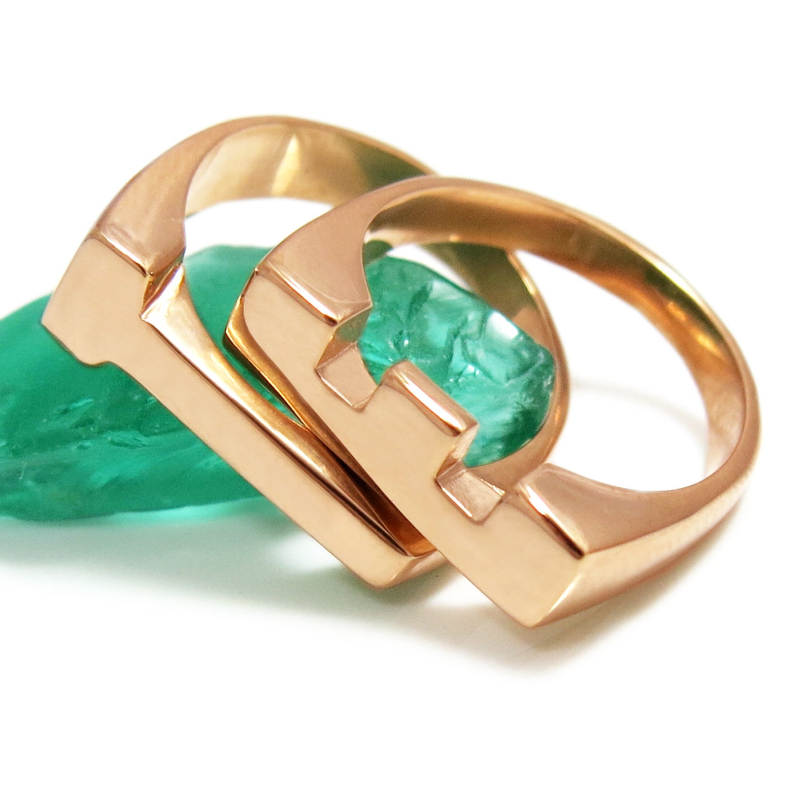 Rose Gold Initial Rings Letter Rings Stackable Initial | Etsy