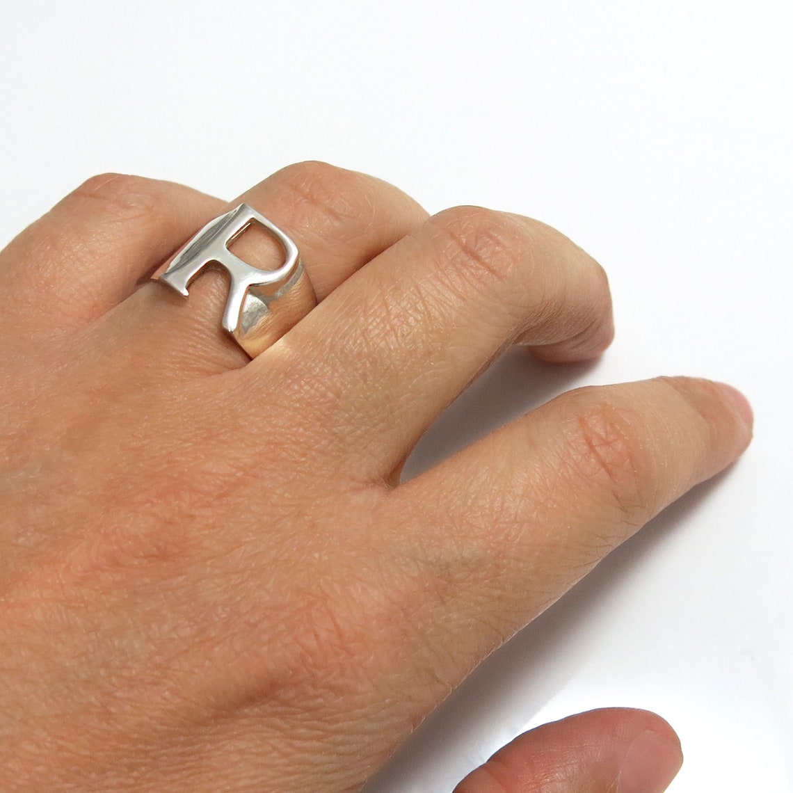 Silver Initial Ring Silver Letter Ring R Ring Initial | Etsy