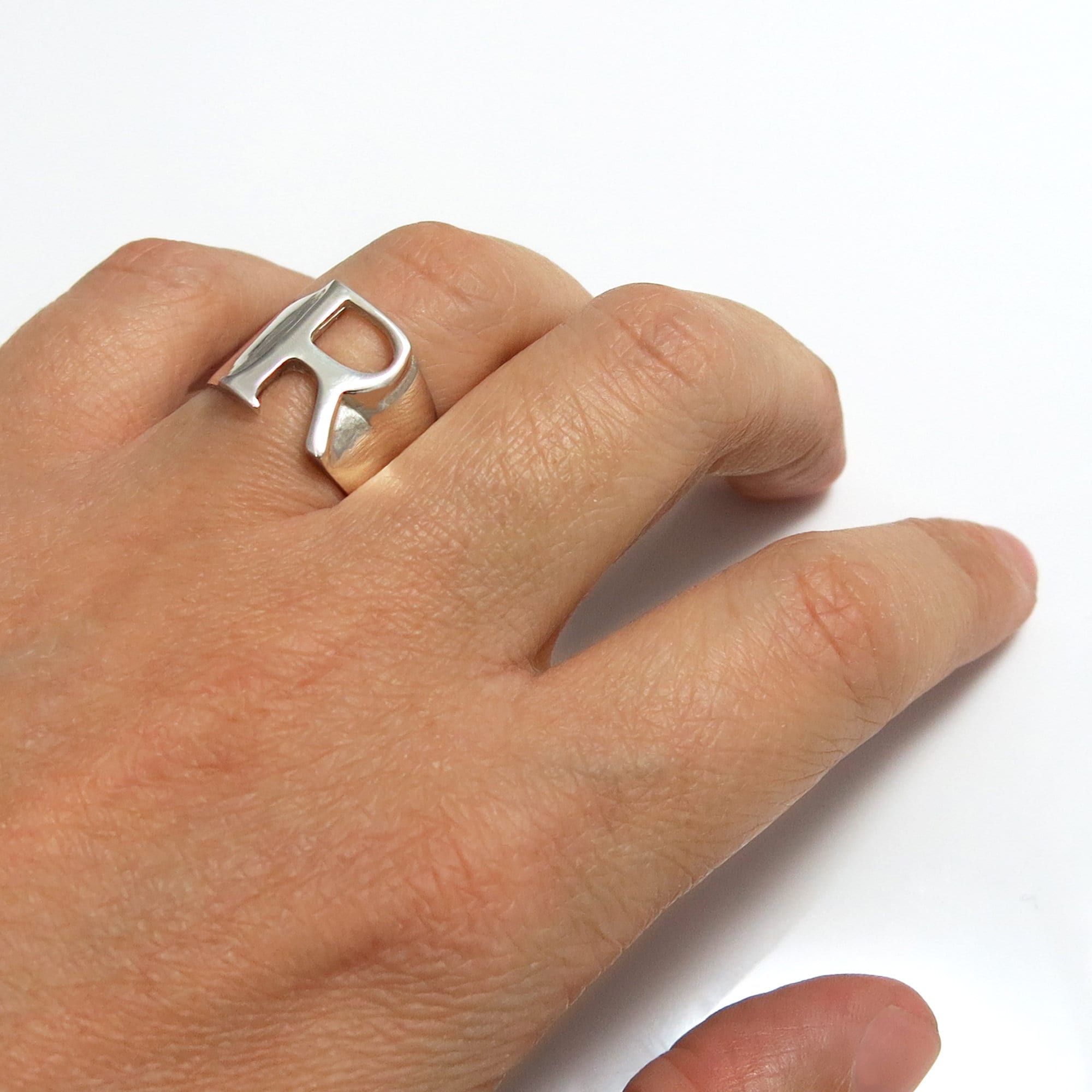 Silver Initial Ring Silver Letter Ring R Ring Initial | Etsy