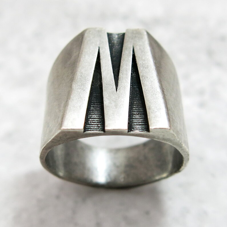 Initial Ring Silver Letter Ring Chunky Initial Ring M Ring - Etsy