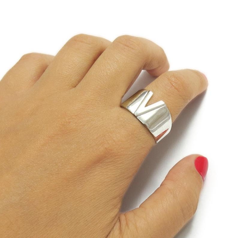 Initial Ring Chunky Ring Letter Ring Alphabet Ring Initial | Etsy