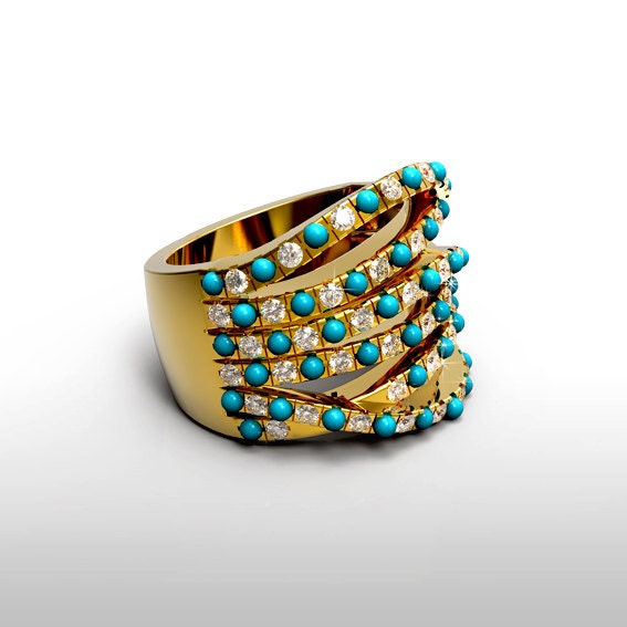 Turquoise Ring Gold Gemstone Ring Turquoise Statement Ring - Etsy