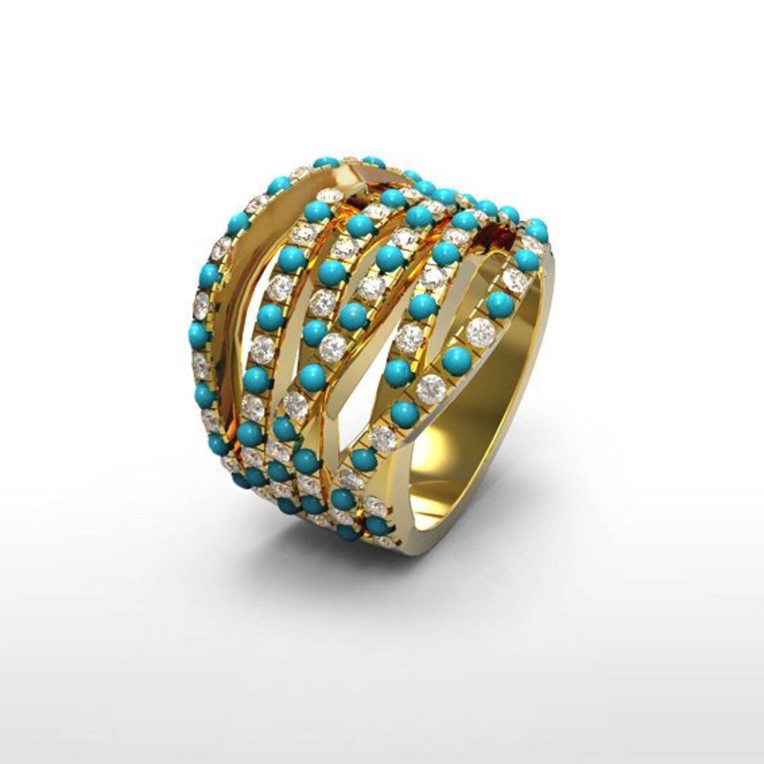 Turquoise Ring, Gold Gemstone Ring, Turquoise Statement Ring, Diamond ...