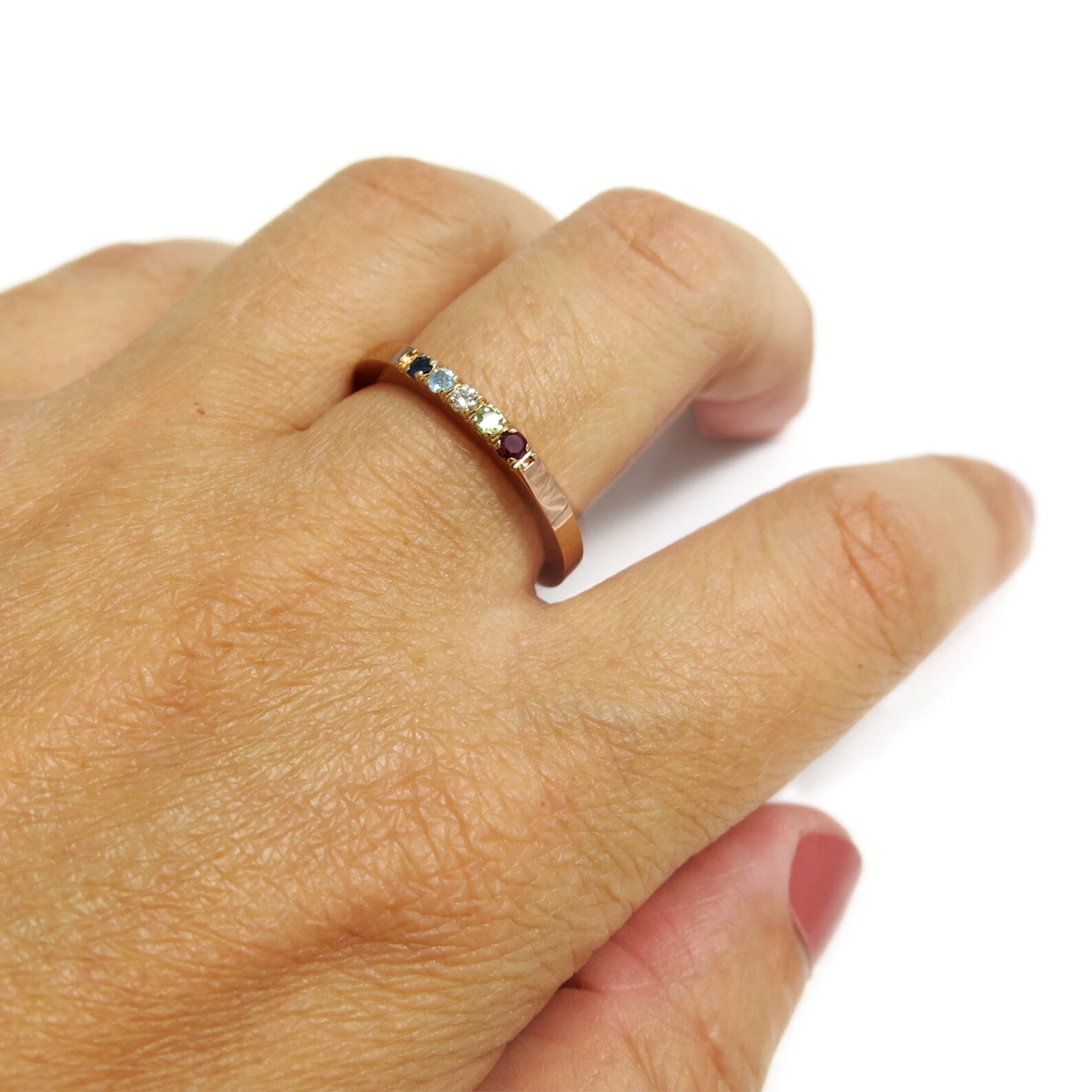 Rose Gold Birthstone Ring 5 Stone Ring Mother Ring | Etsy