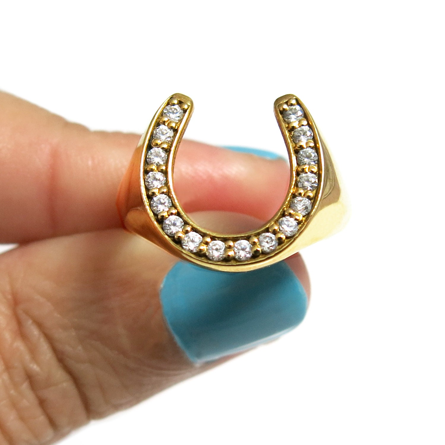 Horseshoe Ring Diamond Good Luck Ring Equestrian Jewelry | Etsy