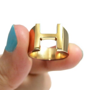 Custom Initial Ring, H Ring, Initial Ring, Initial Jewelry, Gold ...
