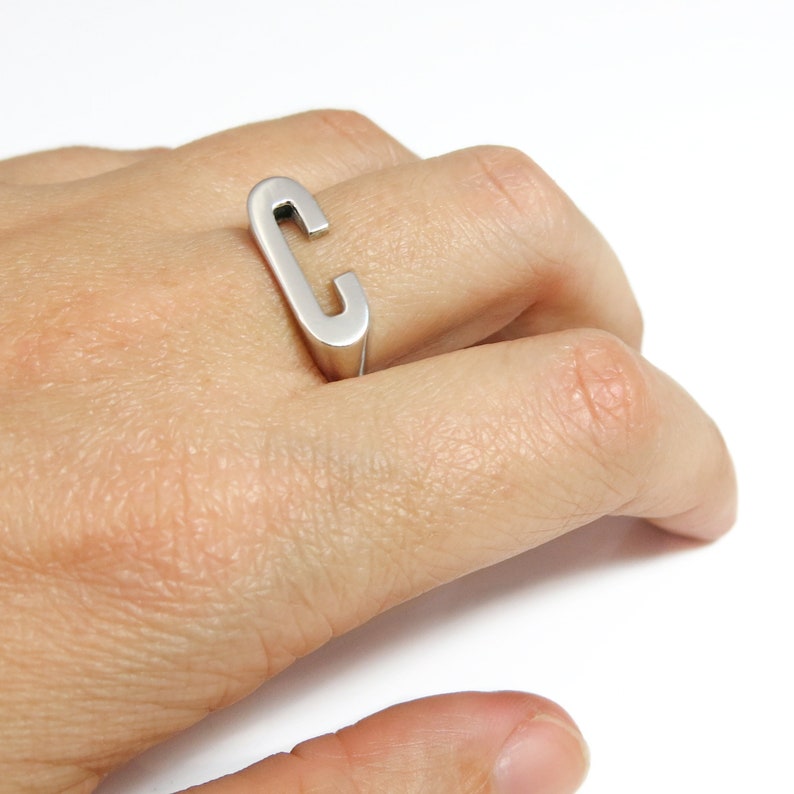 Initial Ring Silver Letter Ring C Ring Initial Jewelry - Etsy