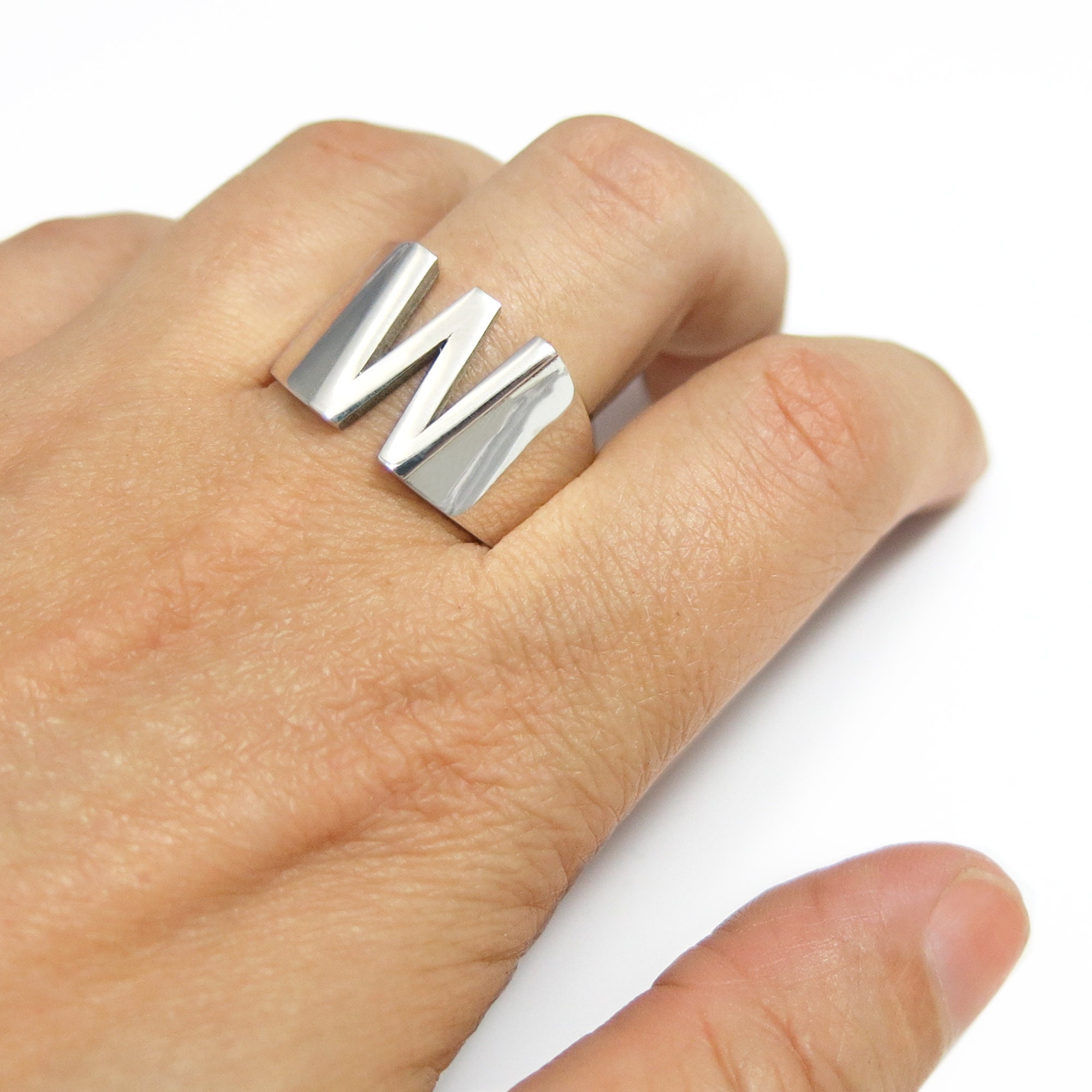 Gold Initial Ring 14K Gold Letter Ring W Ring Men Initial | Etsy