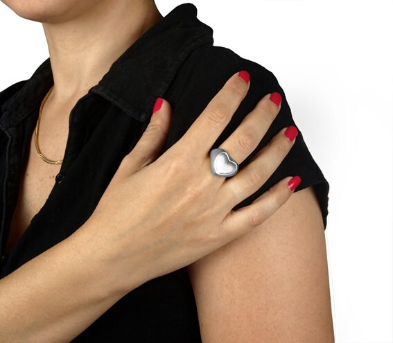 Silver Heart Ring, Personalized Heart Ring, Engraved Heart Ring, Heart ...