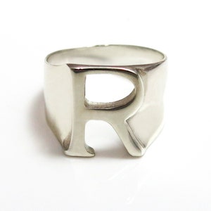 Silver Initial Ring, Silver Letter Ring, R Ring, Initial Jewelry ...