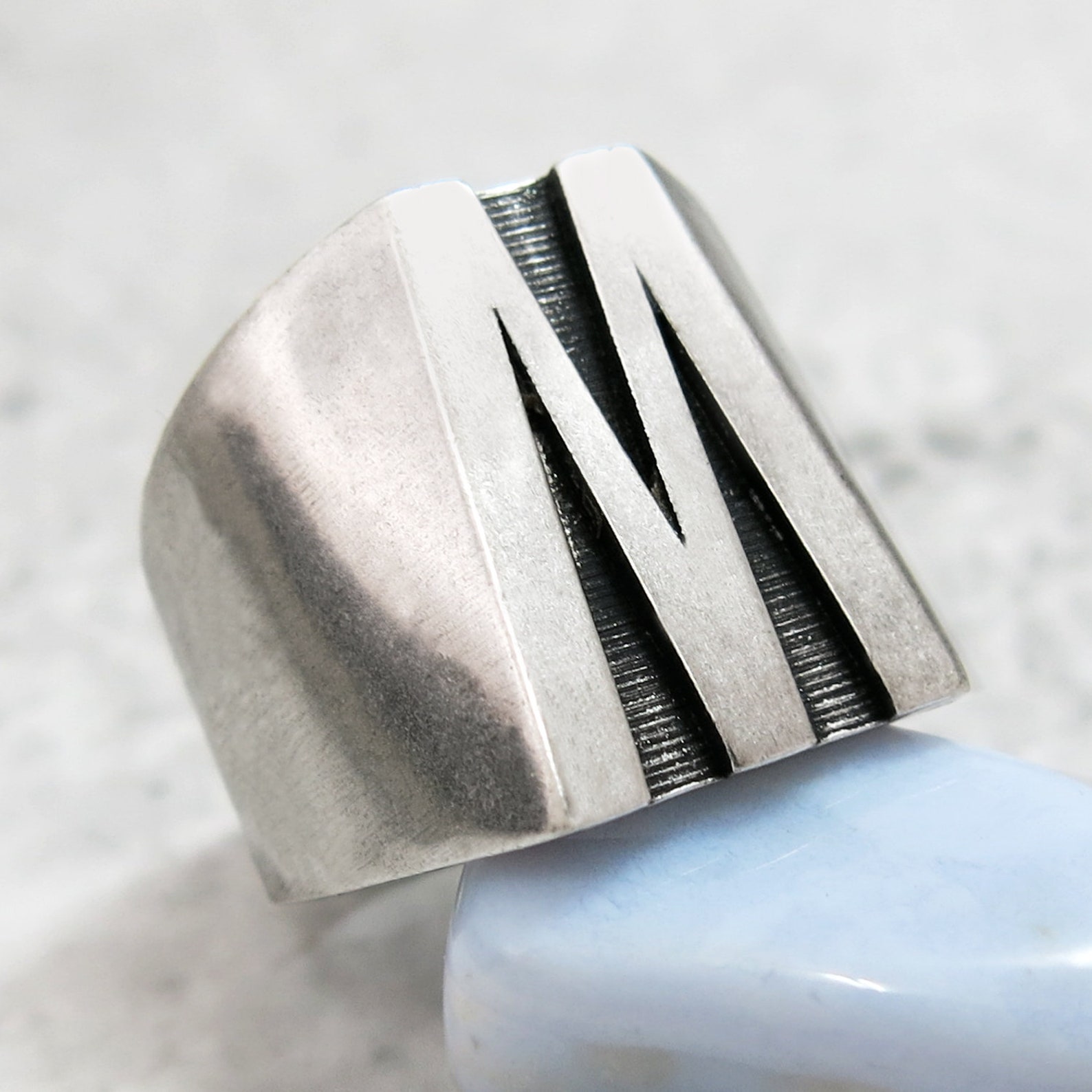 Initial Ring Silver Letter Ring Chunky Initial Ring M Ring | Etsy