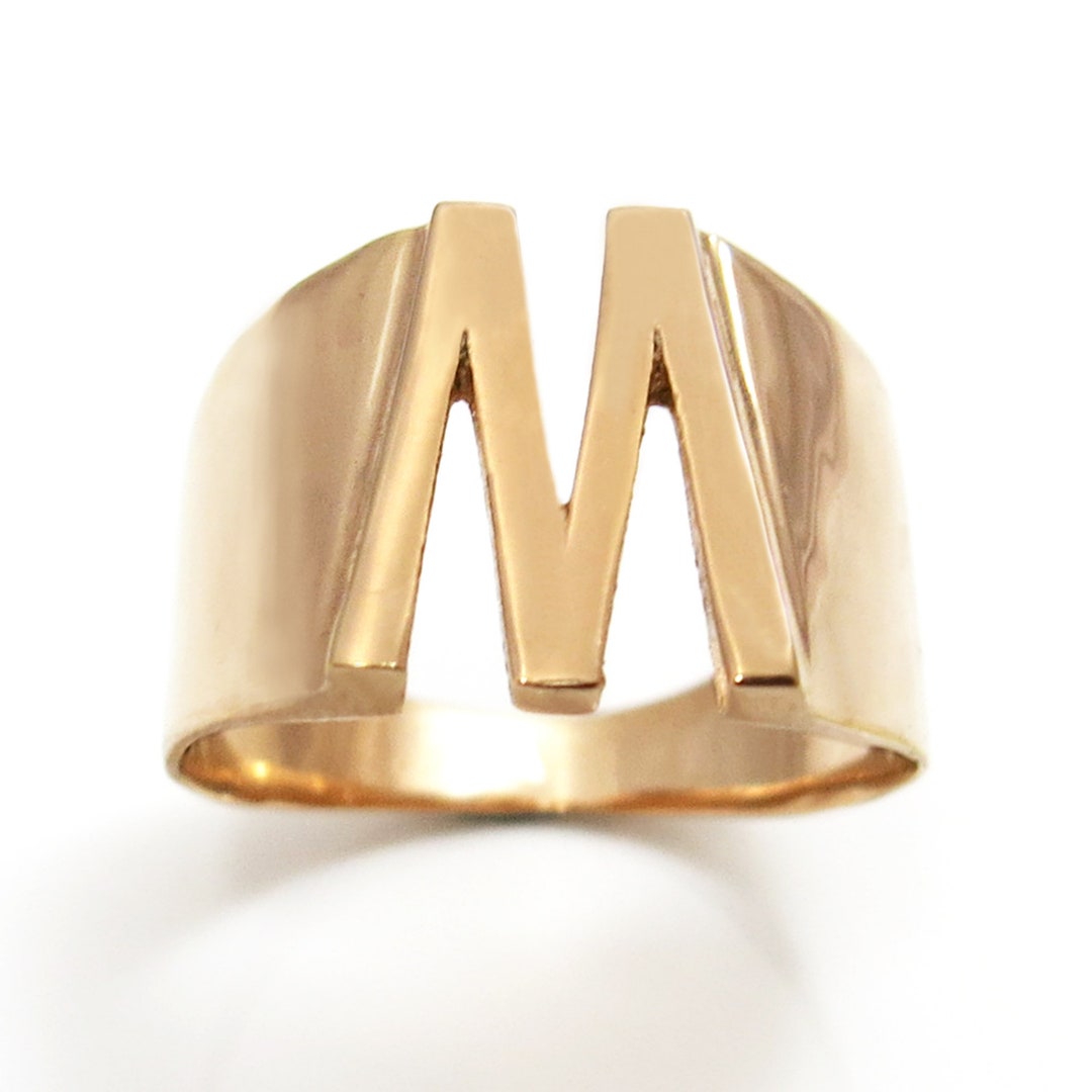 Gold Initial Ring, Chunky Initial Ring, Rose Gold Initial Ring, Letter ...