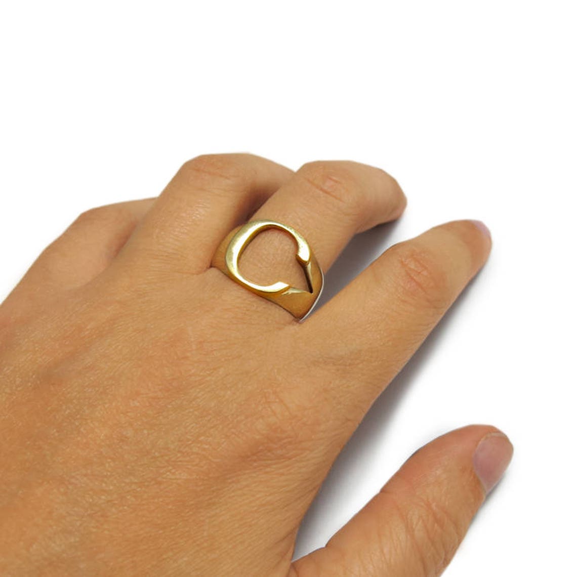 Initial C Ring Signet Initial Ring Gold Initial Ring | Etsy