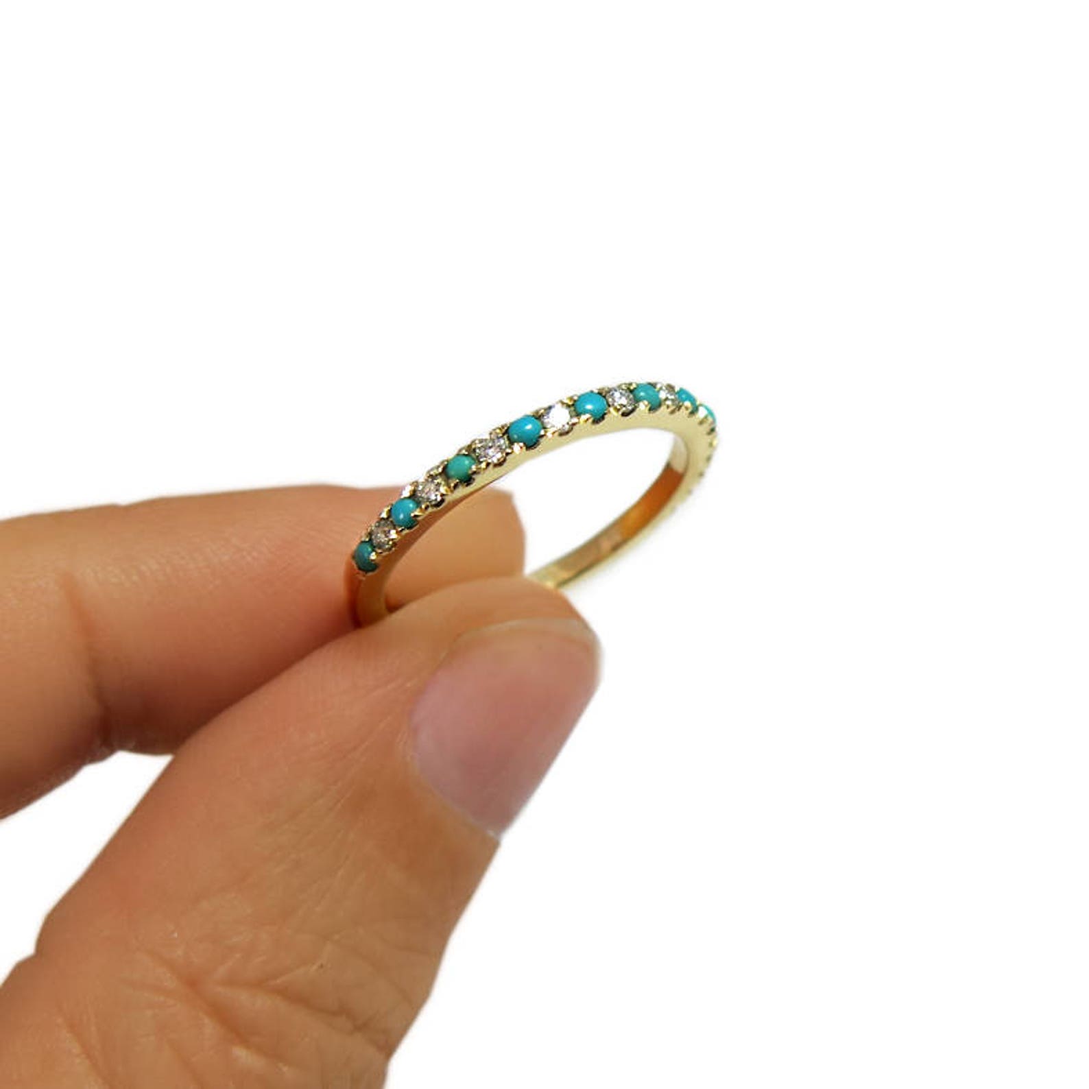 Gemstone Gold Ring, Turquoise Jewelry Ring, Gold Eternity Ring ...