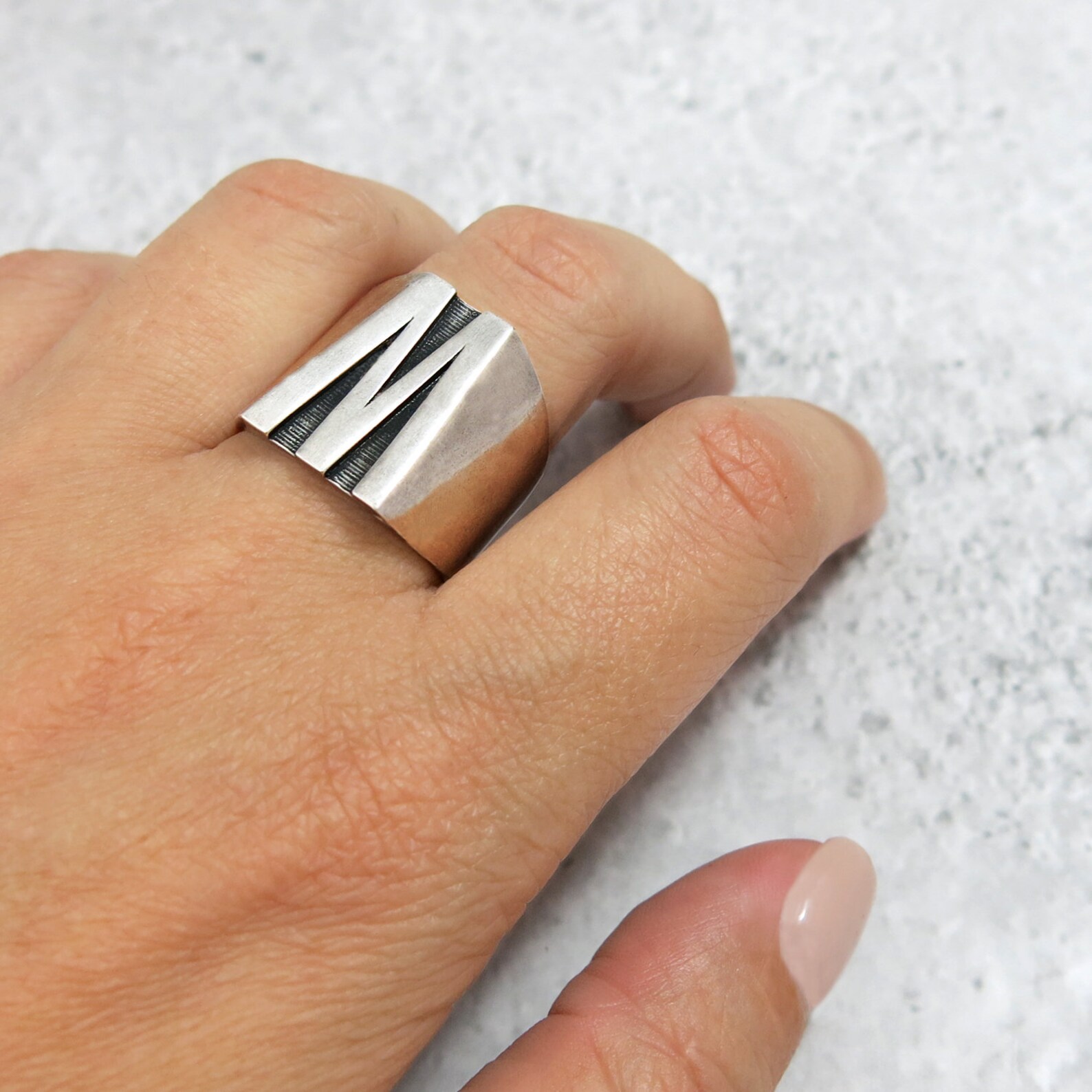 Initial Ring Silver Letter Ring Chunky Initial Ring M Ring - Etsy