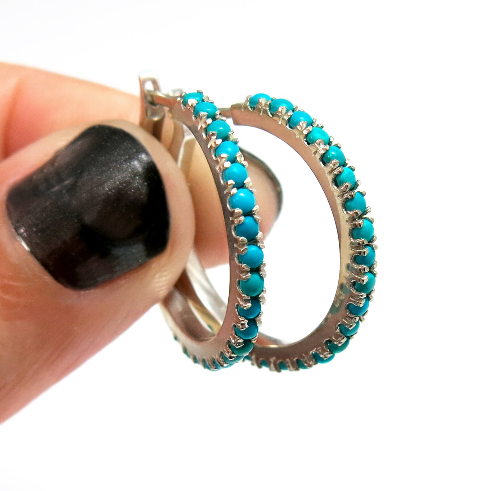 Turquoise Hoop Earrings Turquoise Earrings Women Turquoise - Etsy