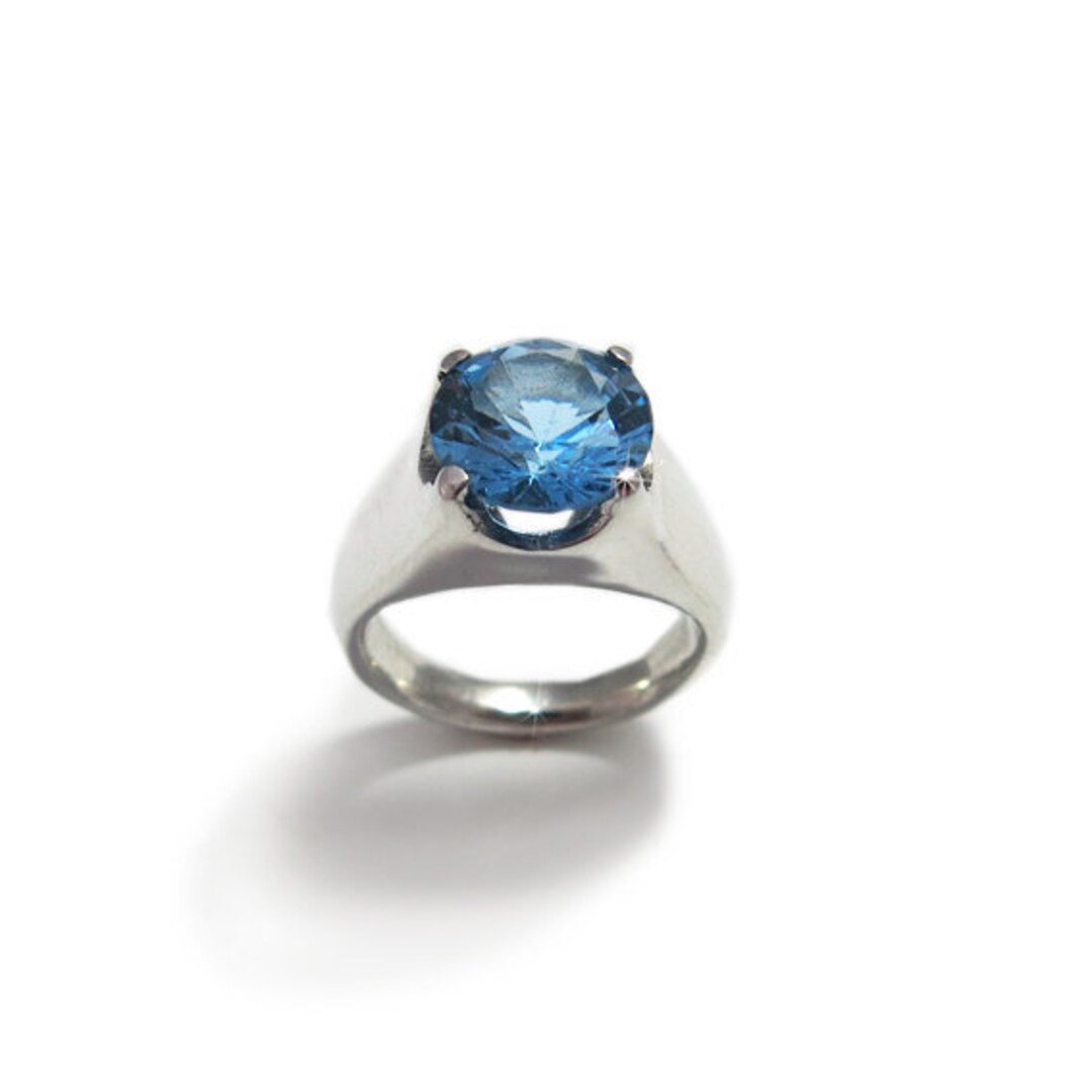 Blue Stone Ring, Silver Birthstone Ring, Blue Solitaire Ring, Custom ...